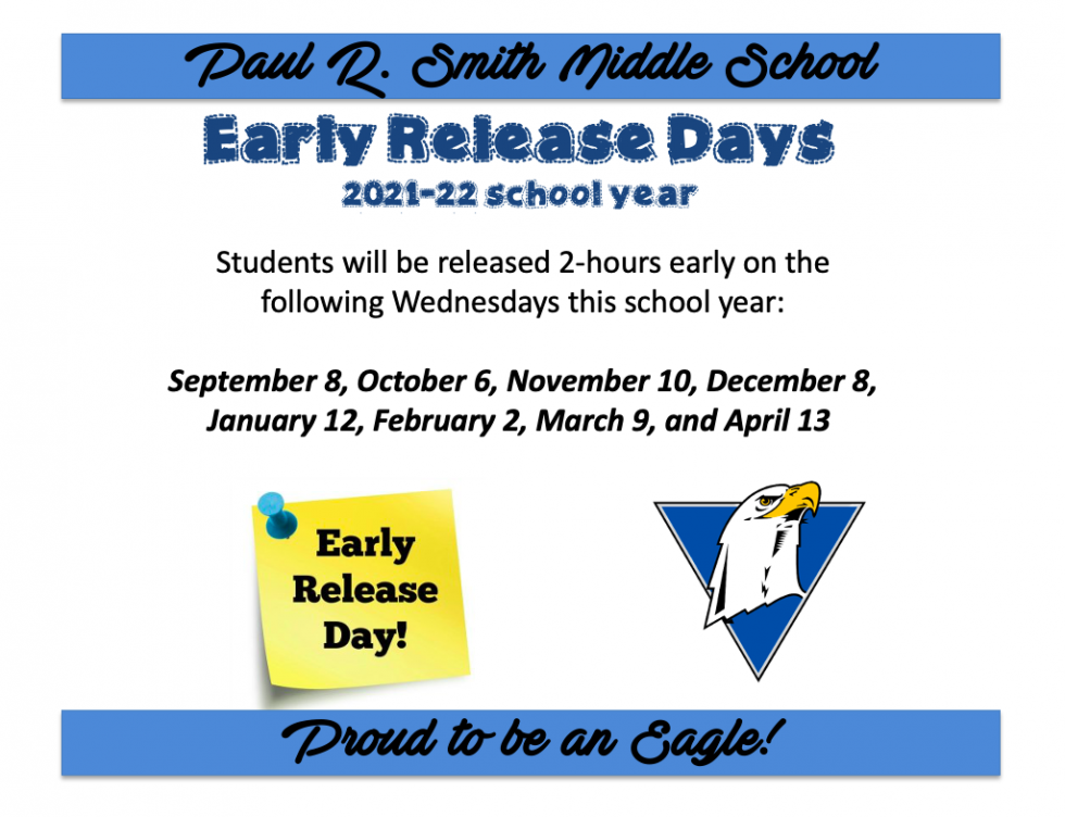 Early Release Day – Wednesday, April 13 | Paul R. Smith Middle School
